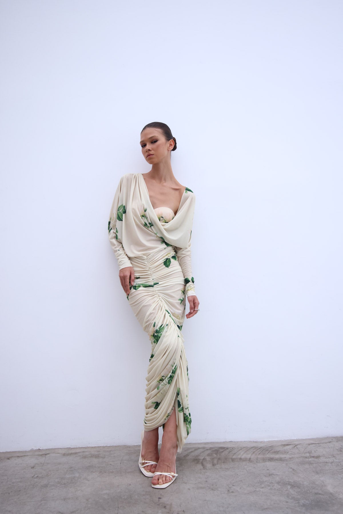 Buy LA SULTANA Dress · Vanilla Rose Draped Midi - BOCHEVA